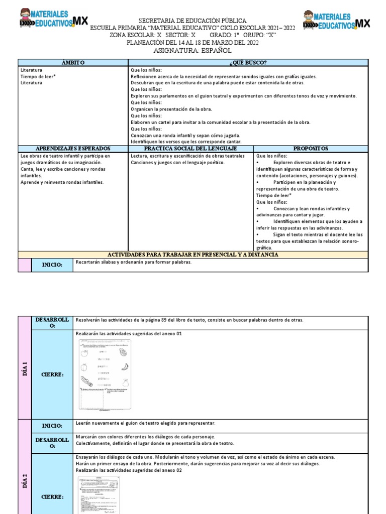 1°? S27 Plan ME Material Educativo | PDF | Educación primaria | Teatro