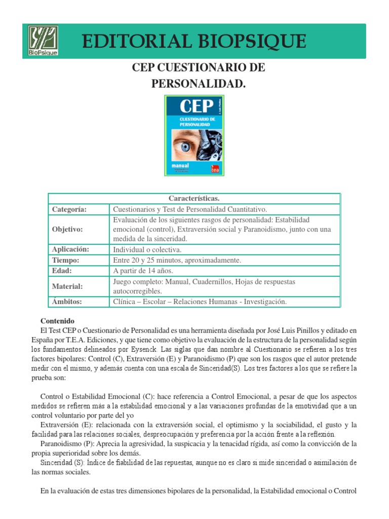 ATPC 10 CEP Cuestionario de Personalidad | PDF | Cuestionario | Las emociones