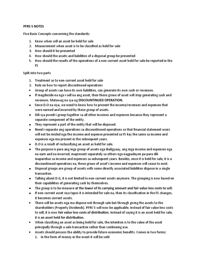 PFRS 5 Notes | PDF | Fair Value | Value (Economics)