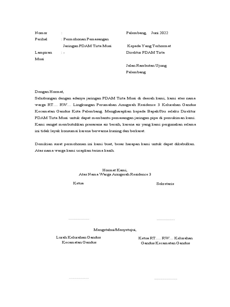 PDF Surat Pengajuan Pdam | PDF