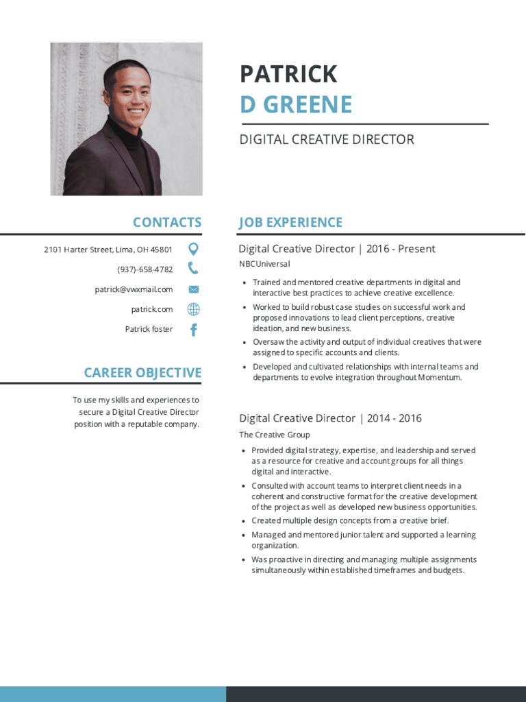 Free Digital Creative Director Resume Template Cae01324 1426 4038 9785 00a629896b39 | PDF ...