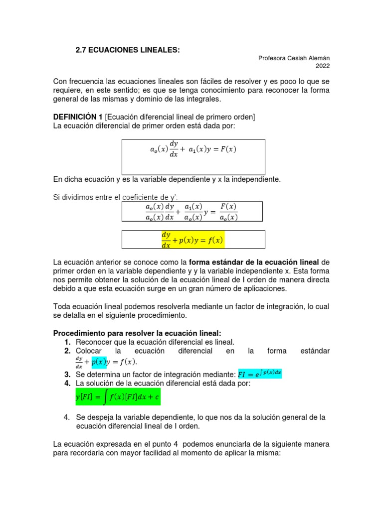 Forma estándar de ecuaciones lineales | PDF | Ecuaciones | Integral