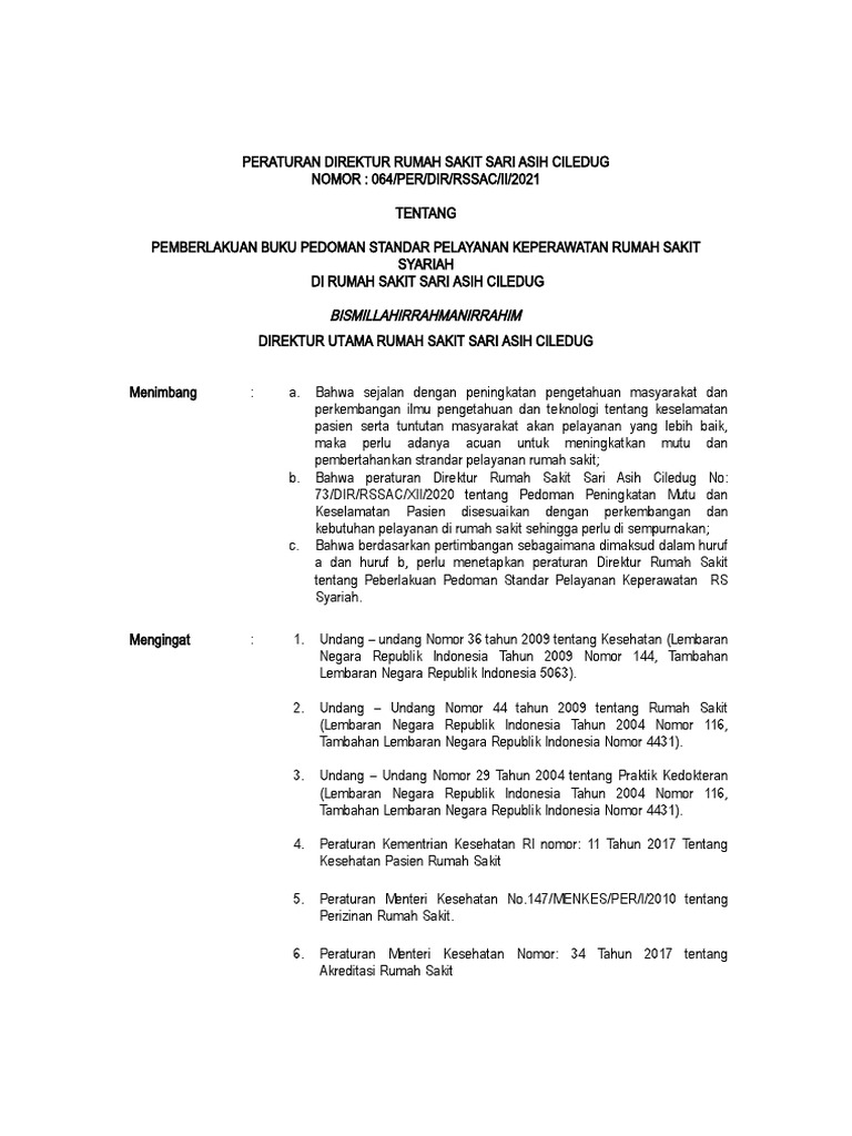 Pemberlakuan Pedoman Standar Pelayanan Keperawatan Rumah Sakit Syariah ...