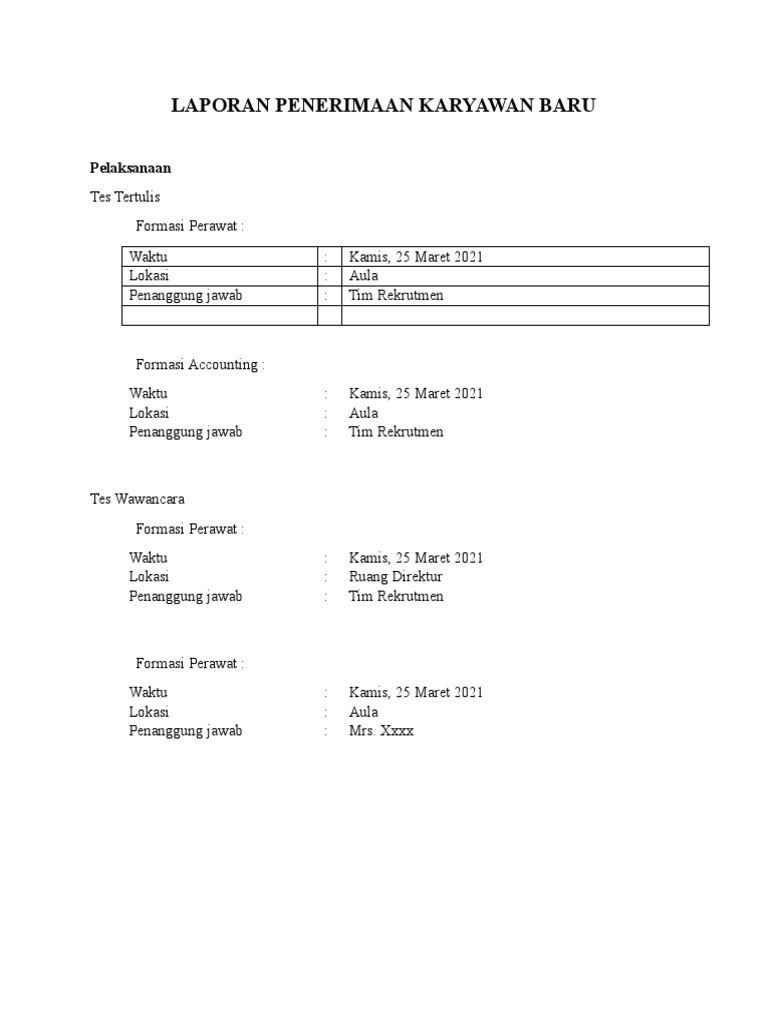 Format Laporan Seleksi Karyawan | PDF