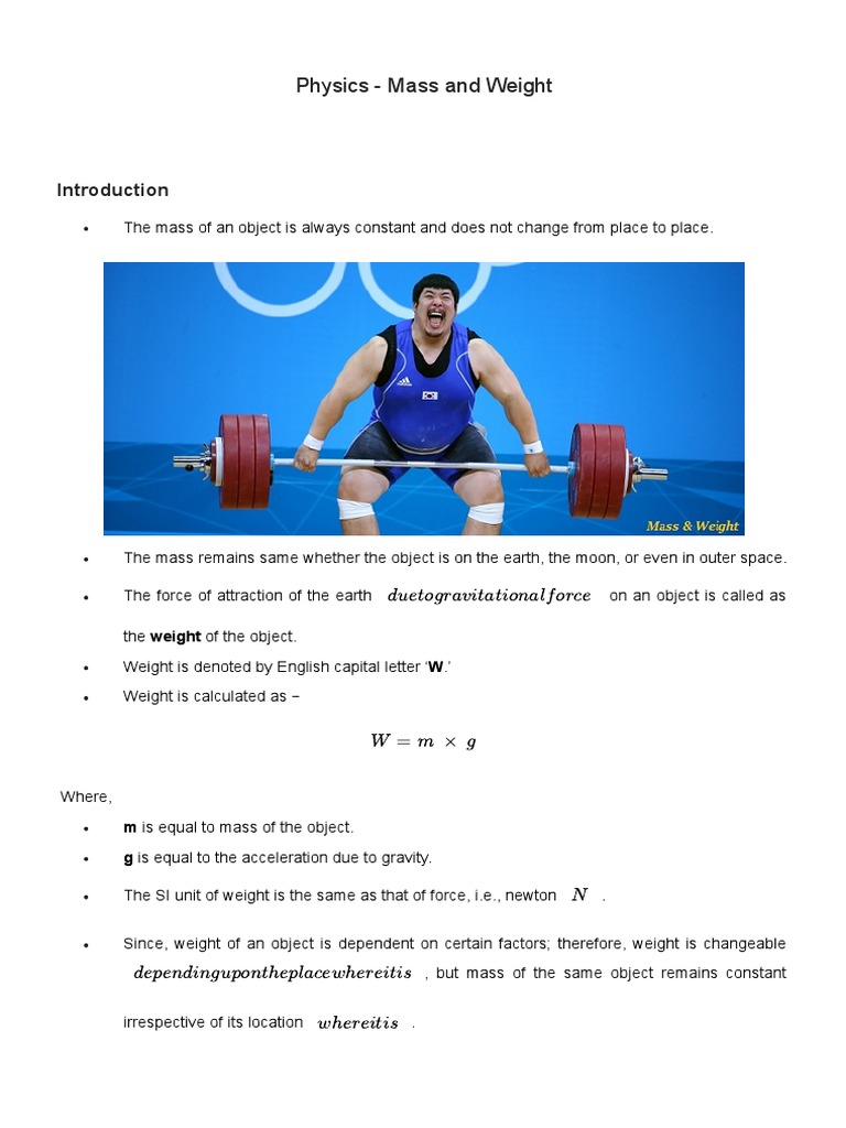 07 - Physics - Mass and Weight | PDF | Buoyancy | Weight