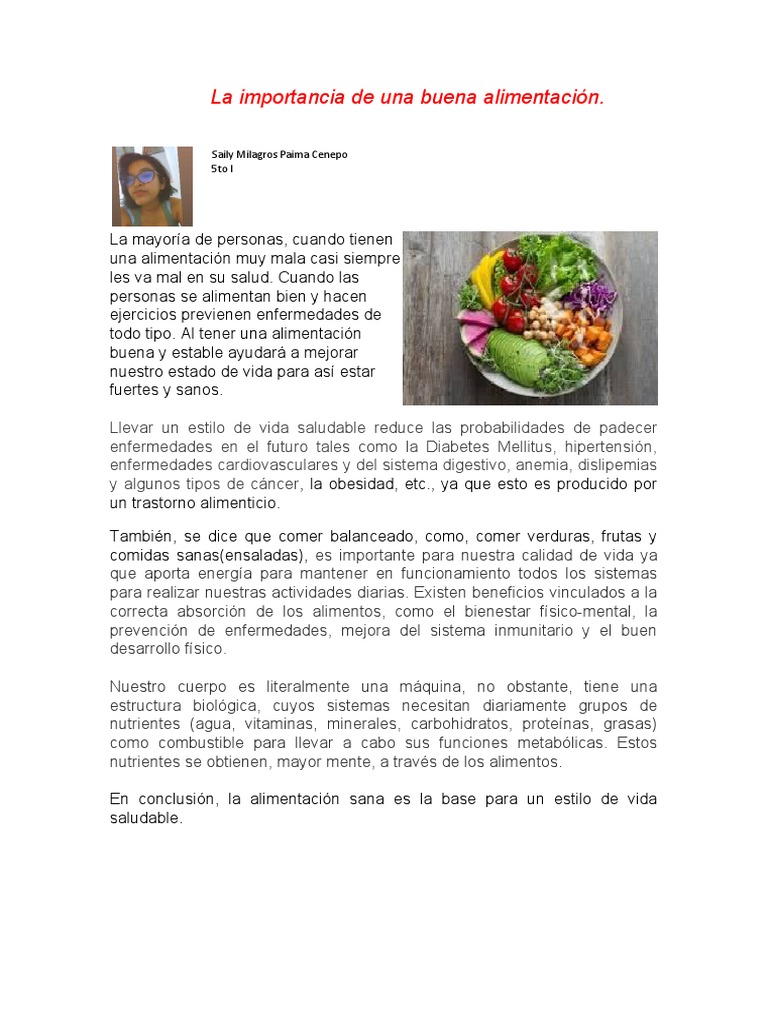 La Importancia de Una Buena Alimentación | PDF