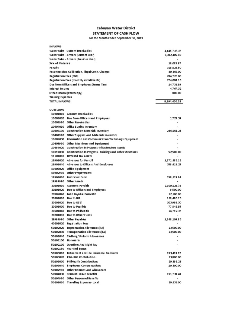 Cabuyao Water District Cash Flow Summary | PDF | Expense | Compensation ...