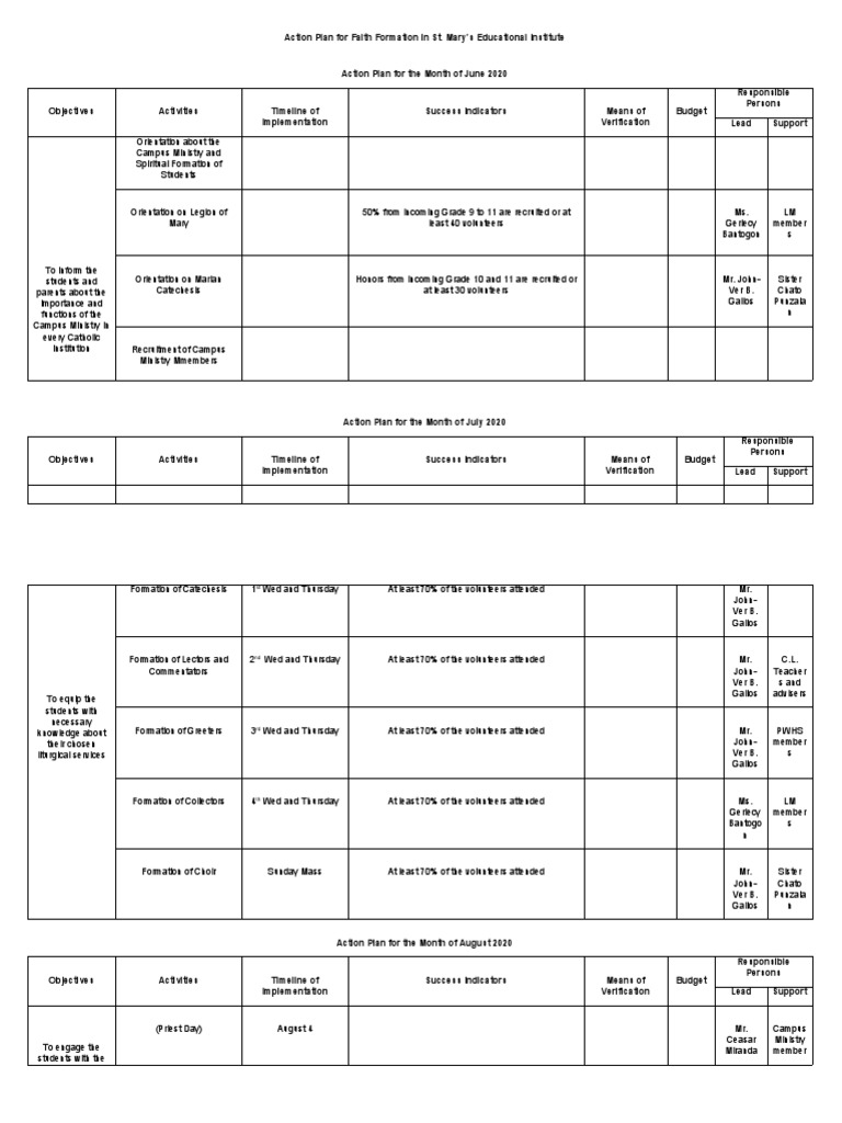 Campus Ministry Action Plan 2020 | PDF | Mary, Mother Of Jesus | Mass ...
