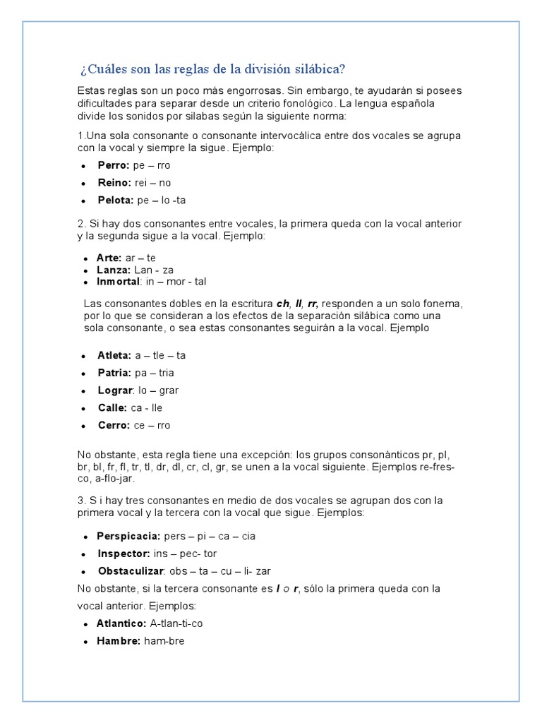 Cuáles Son Las Reglas de La División Silábica | PDF | Vocal | Sílaba