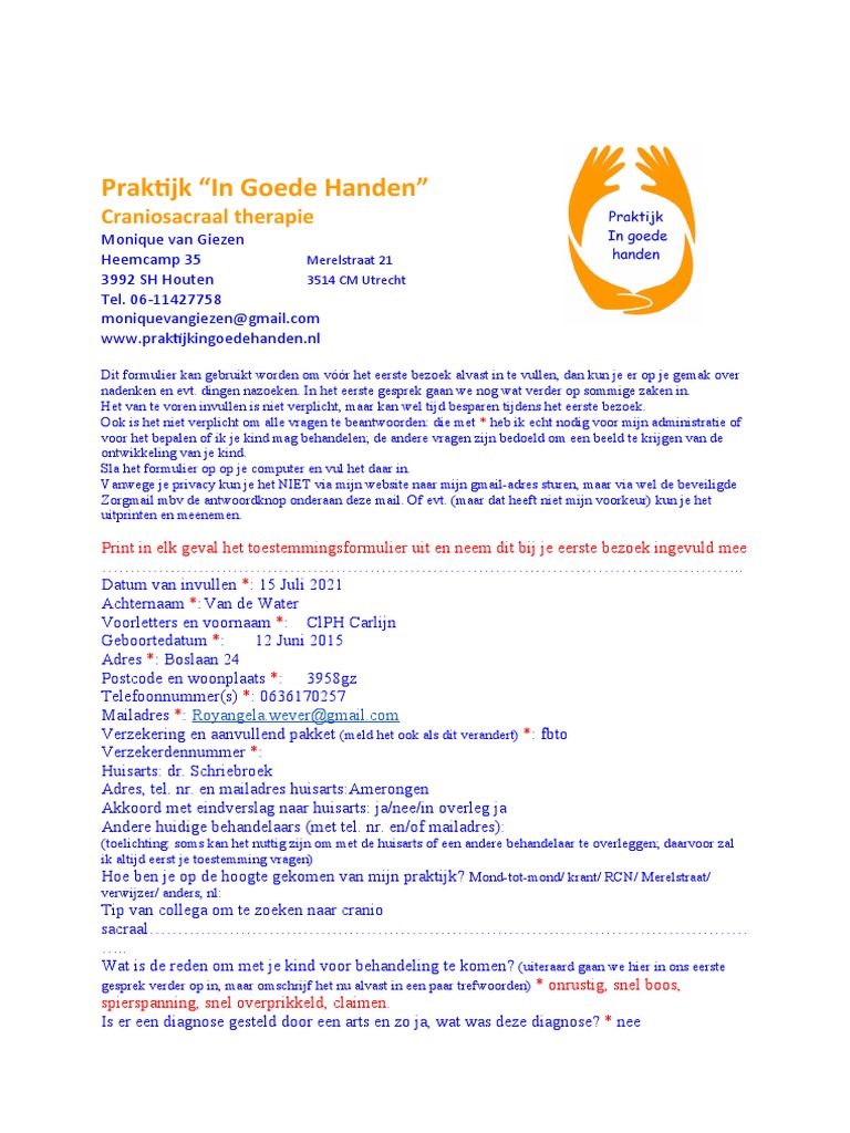 Intakeformulier Kind | PDF