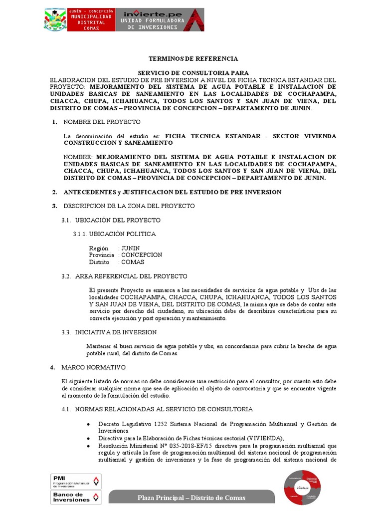 TDR Ficha Tecnica Estandar Saneamiento 06 Loc 2 | PDF | Oferta (economía) | Presupuesto