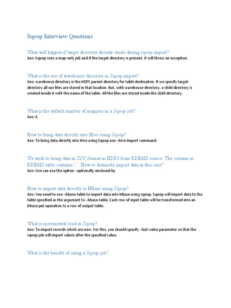 Top Sqoop Interview Questions | PDF | Sql | Databases