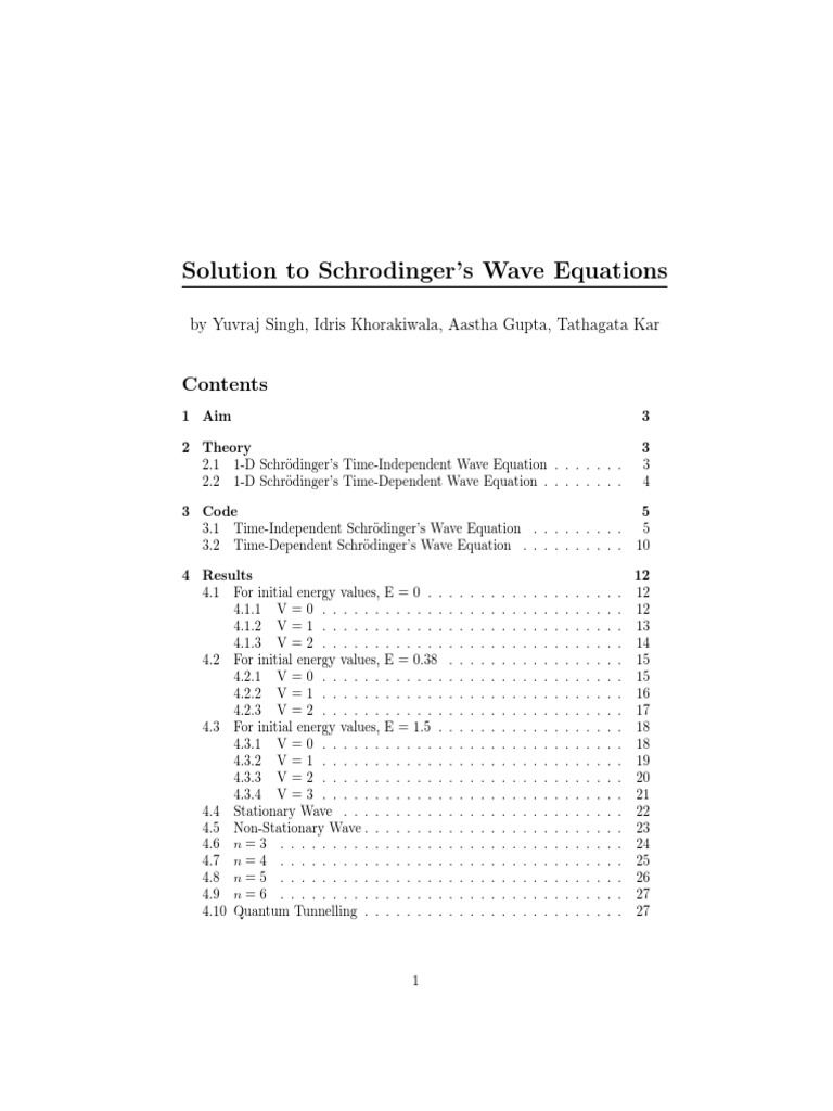Solution To Schrodinger's Wave Equations | PDF | Schrödinger Equation | Physics
