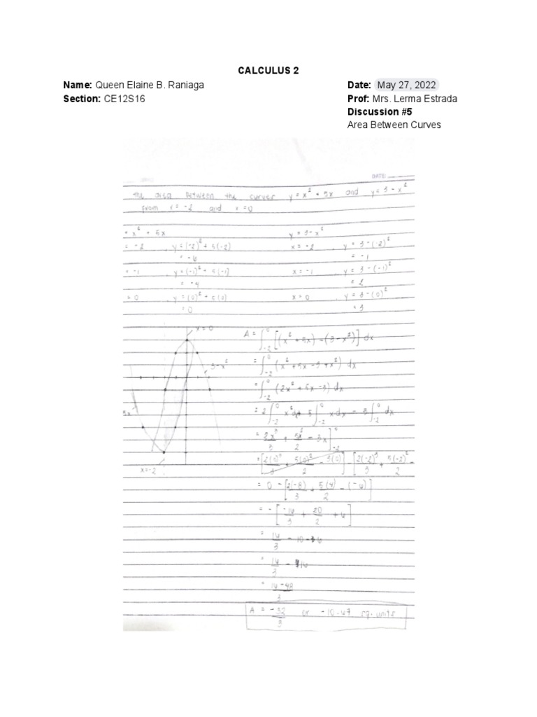 Calculus 2 Name: Queen Elaine B. Raniaga Date: May 27, 2022 Section ...