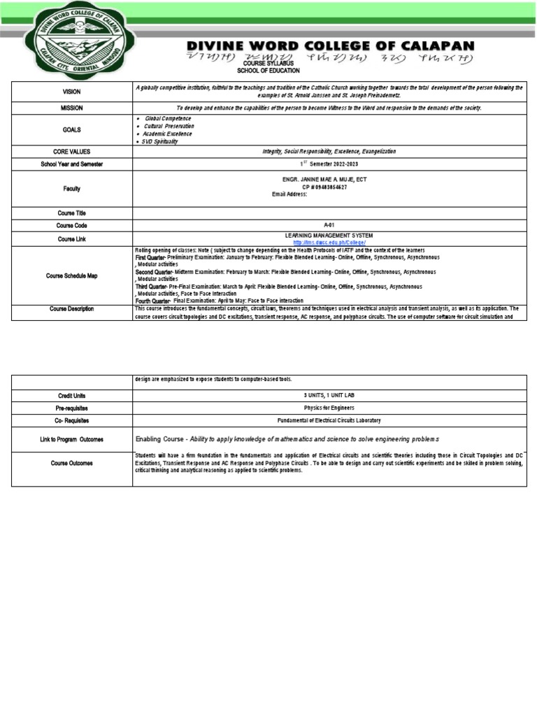 CPE Syllabus for Electrical Circuits | PDF | Electrical Impedance ...