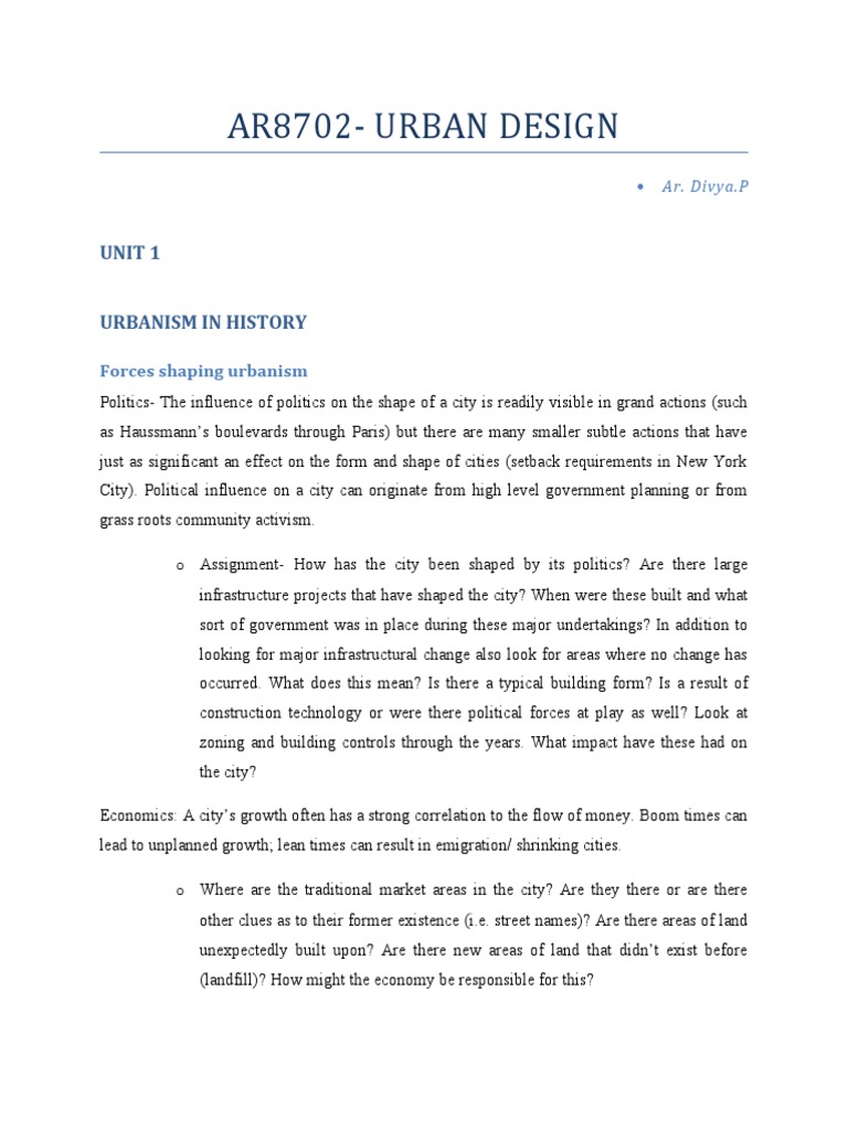 Ar8702-Urban Design: Unit 1 Urbanism in History | PDF | City ...