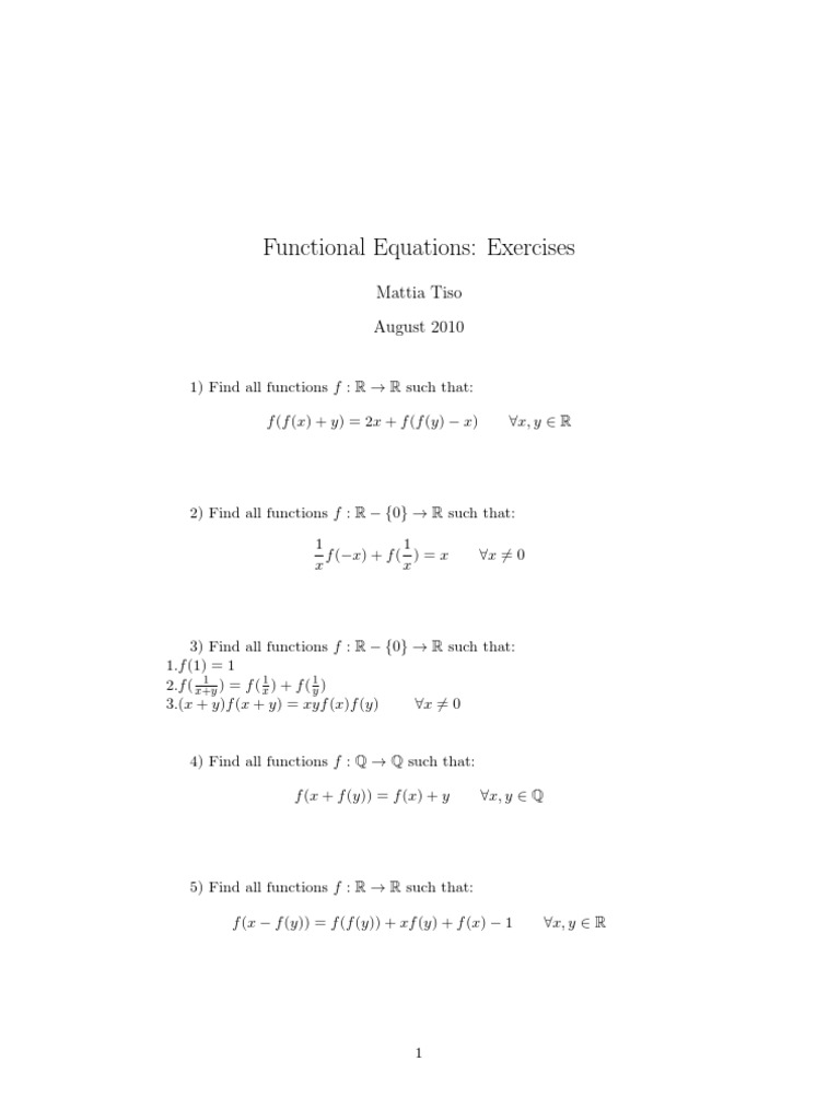 Functional Equations Exercises Pdf Analysis Complex Analysis