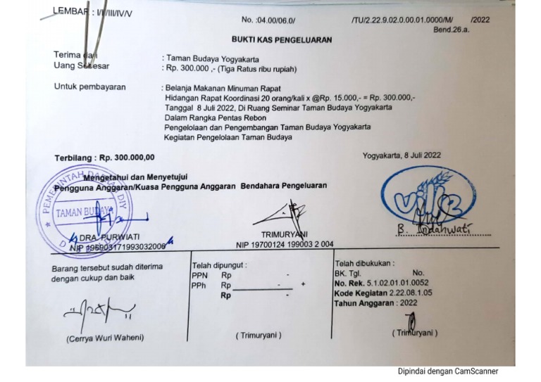 Belanja Makan Minum Rapat Pentas Rebon 8 Juli | PDF