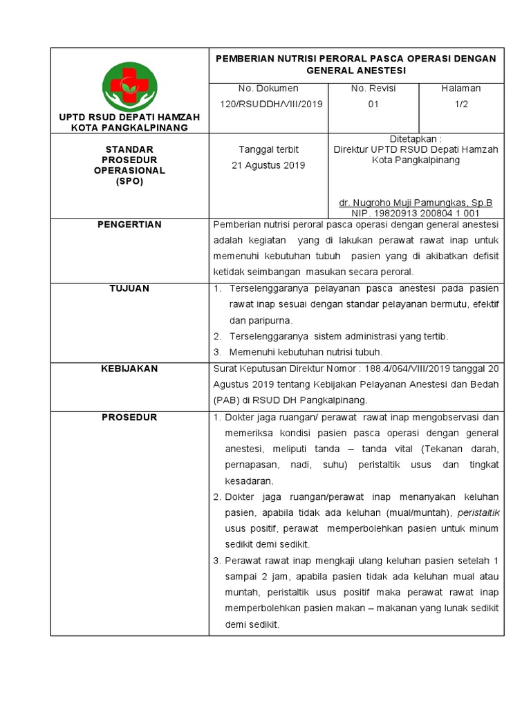 Nutrisi Pasca Operasi Anestesi | PDF