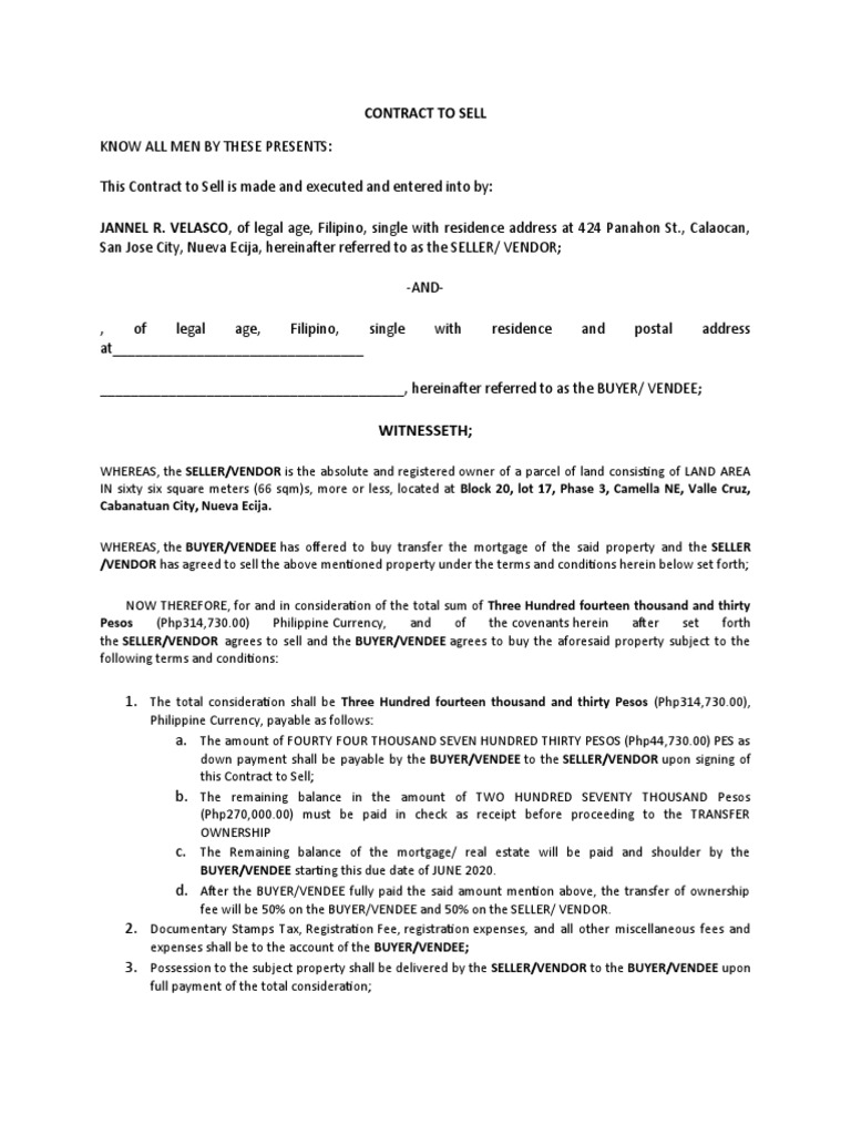 Contract To Sell: Witnesseth | PDF | Title (Property) | Economies