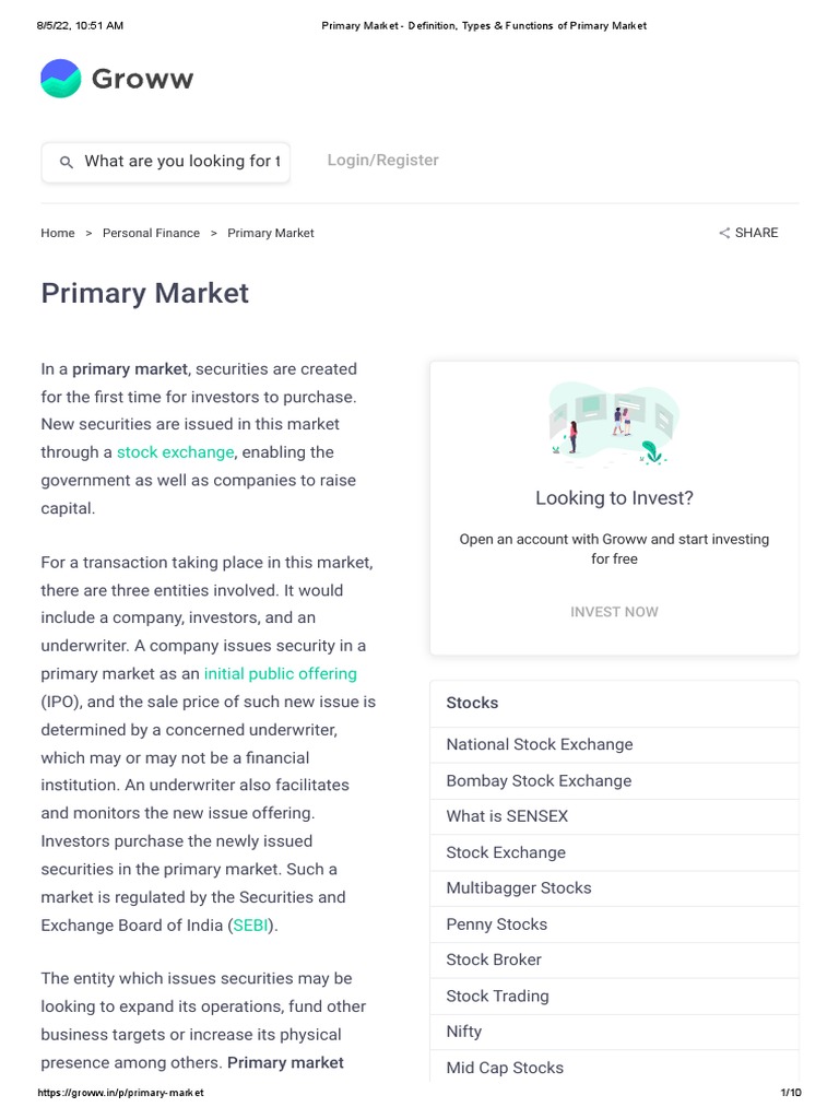 Primary Market: Definition & Functions | PDF | Stocks | Securities ...