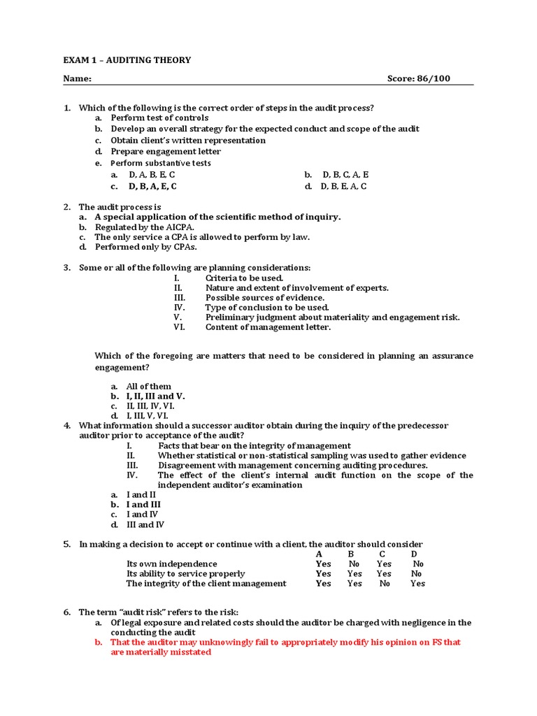 Auditing Theory Midterm Exam | PDF | Financial Audit | Audit