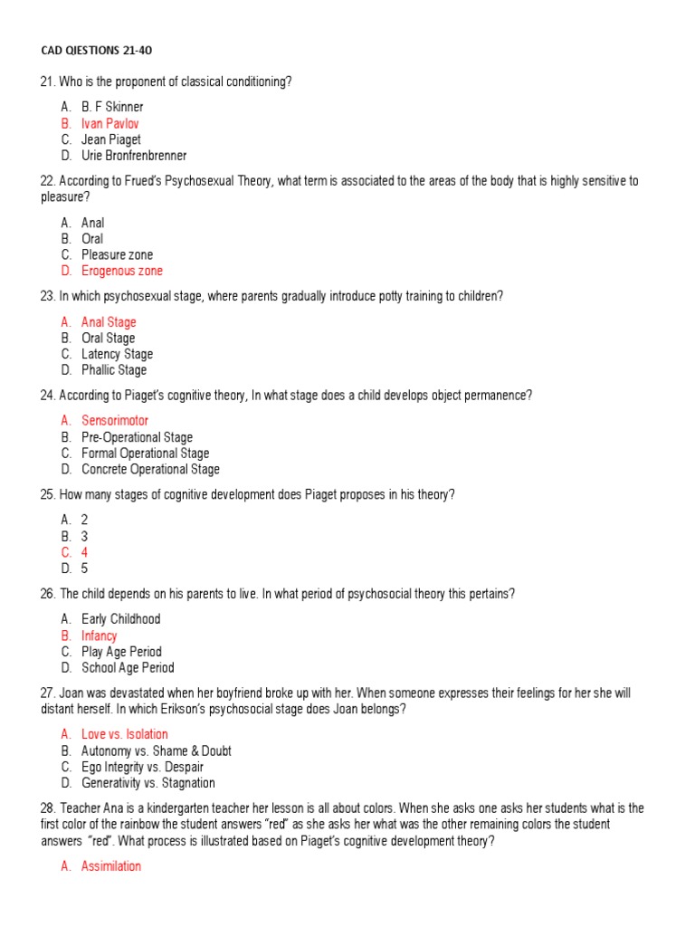 Psychology Quiz Questions 21-40 | PDF | Cognitive Development | Cognition