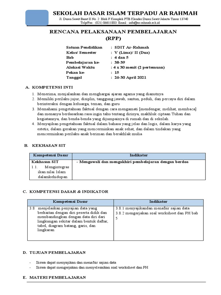 8 - RPP 14 - MTK - Kelas 5 - Semester 2 T.P 2020-2021 | PDF | Karier & Perkembangan