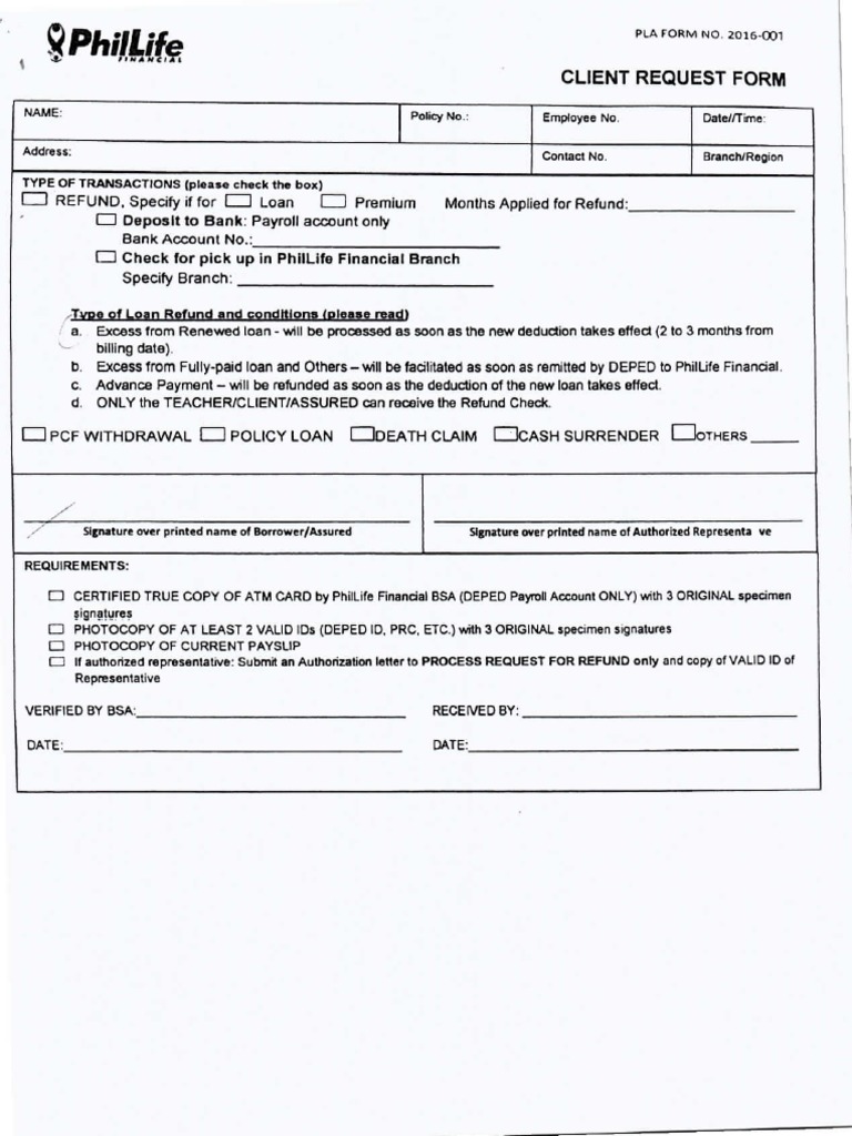 PHILife REFUND FORM | PDF