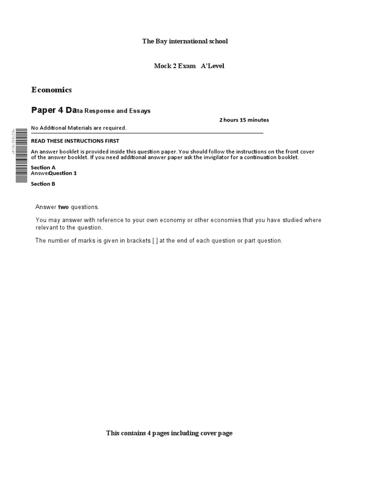 Mock 2 Exam A’Level Economics Paper 4 Data Response and Essays | PDF ...