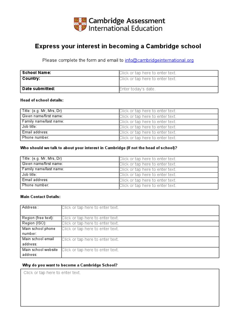 Cambridge School Application Form | PDF | Learning