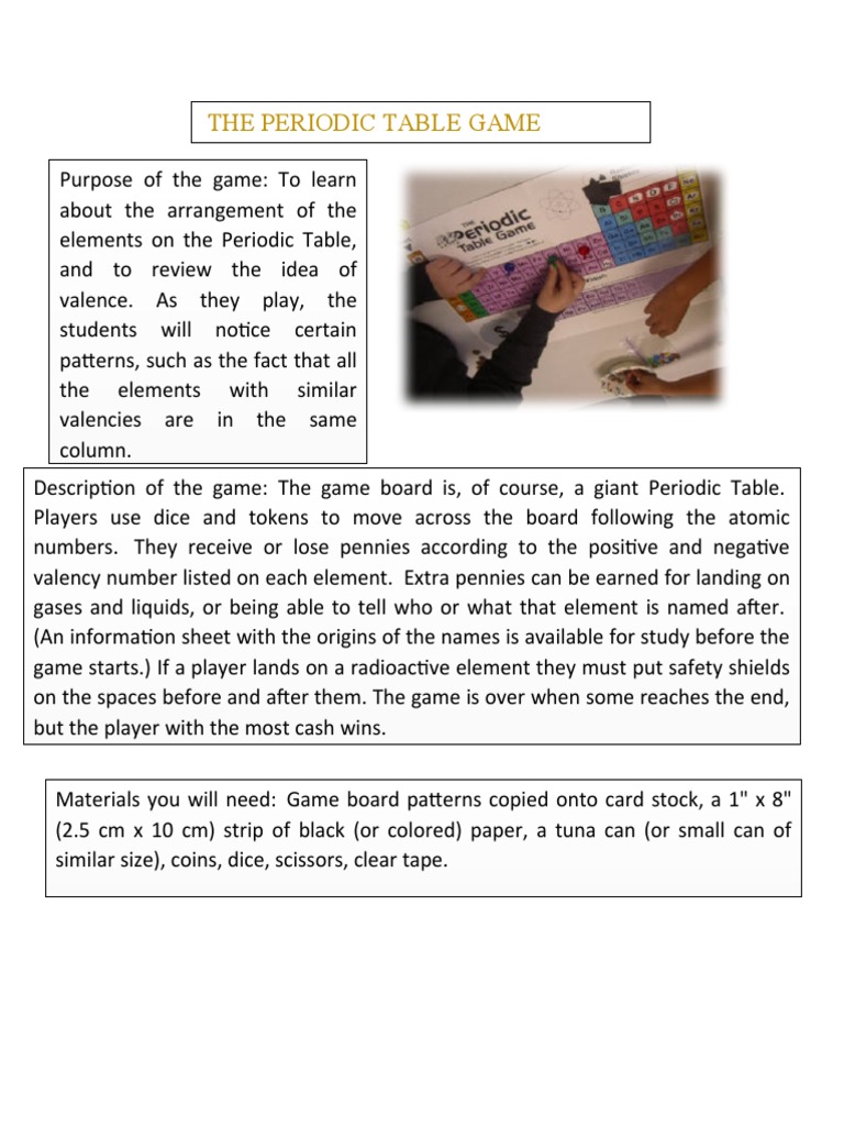 The Periodic Table Game | PDF | Periodic Table | Chemical Elements