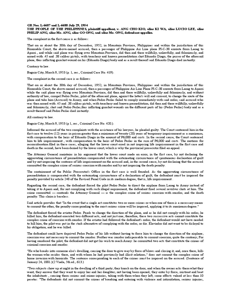 People v. Ang Cho Kio 95 Phil 475 | PDF | Sentence (Law) | Life ...