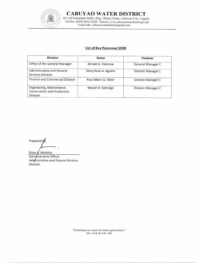Annex B Position and Organizational Chart Key Employees Only | PDF