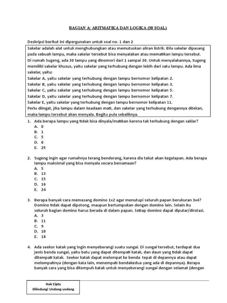 Bagian A Aritmatika Dan Logika 30 Soal | PDF