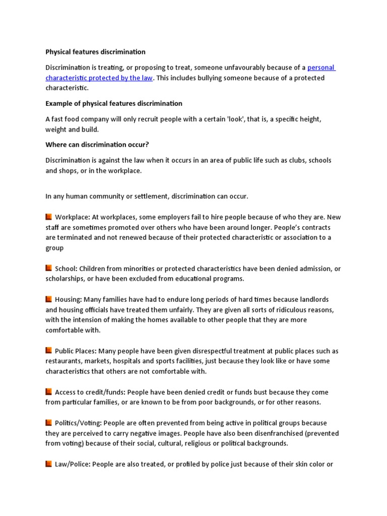 Personal Characteristic Protected by The Law: Physical Features ...