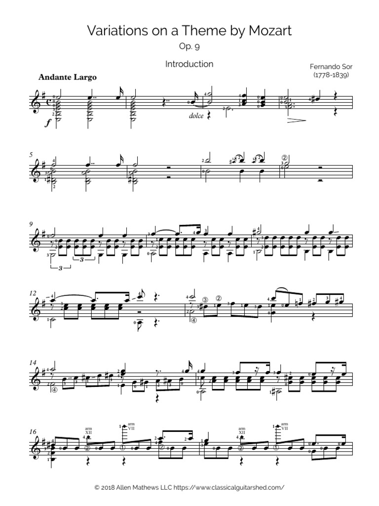 AAA-Sor-Variations On A Theme by Mozart Op 9-ClassicalGuitarShed | PDF
