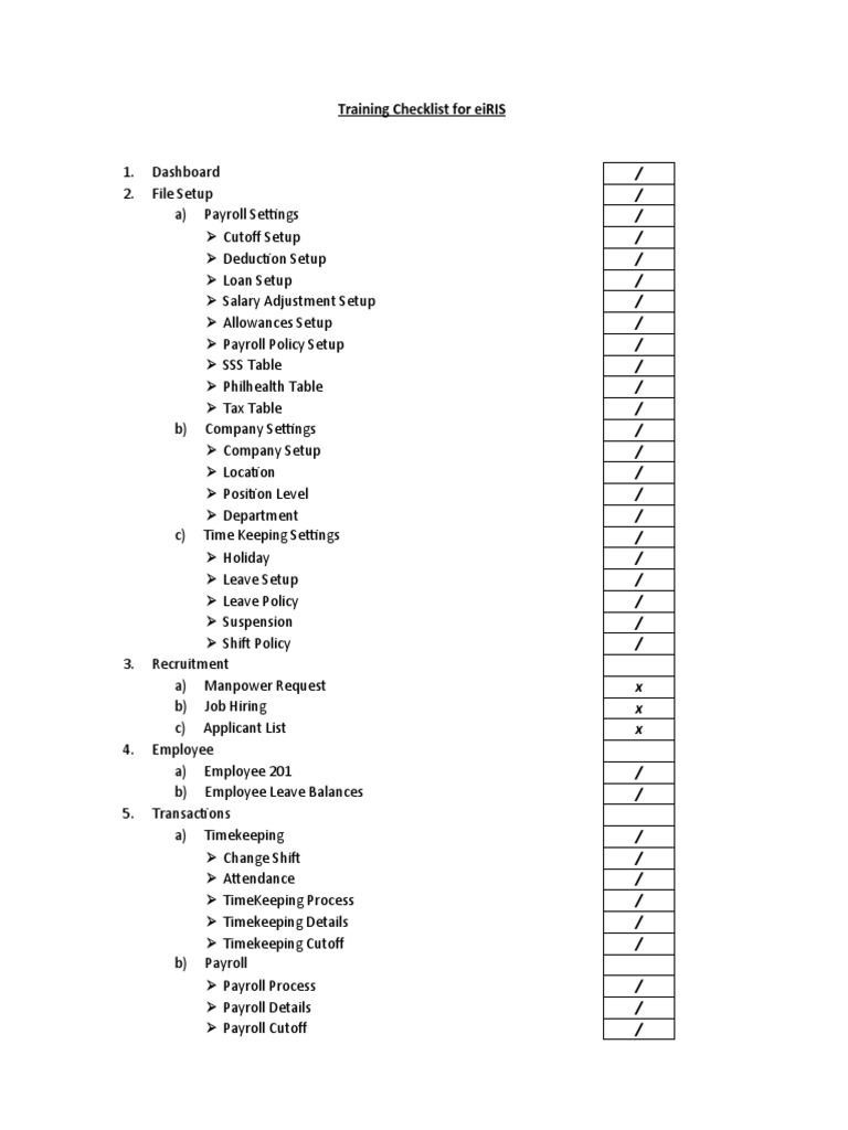 Training Checklist | PDF | Payroll | Payroll Tax