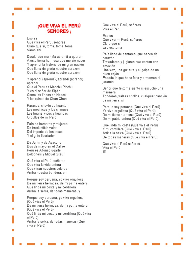 Letra de "Que Viva el Perú" | PDF | Perú | Andes