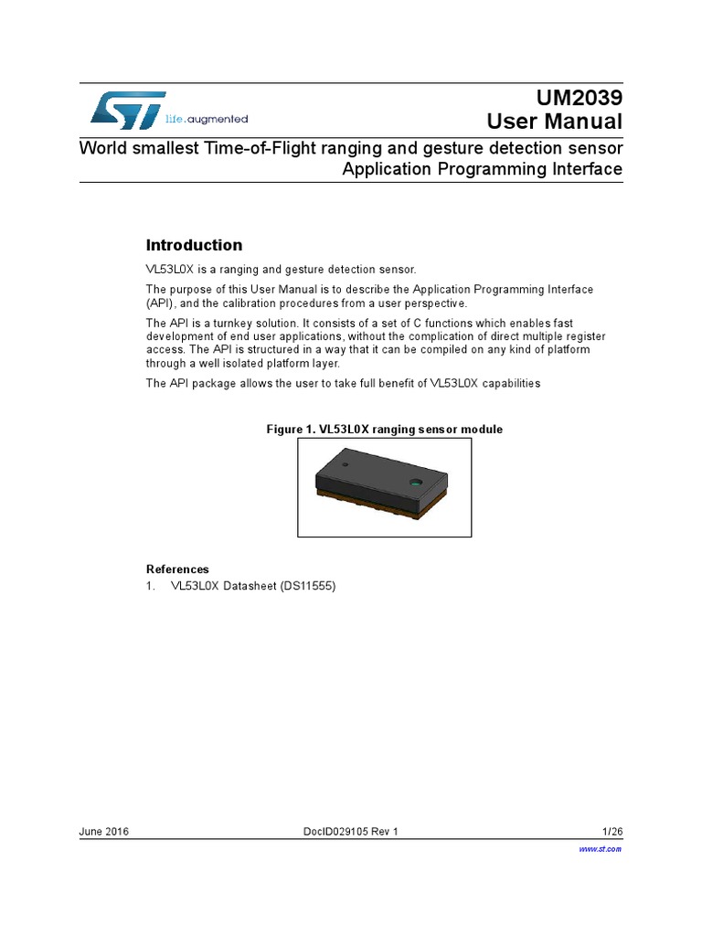 World smallest Time-of-Flight ranging and gesture detection sensor Application Programming ...