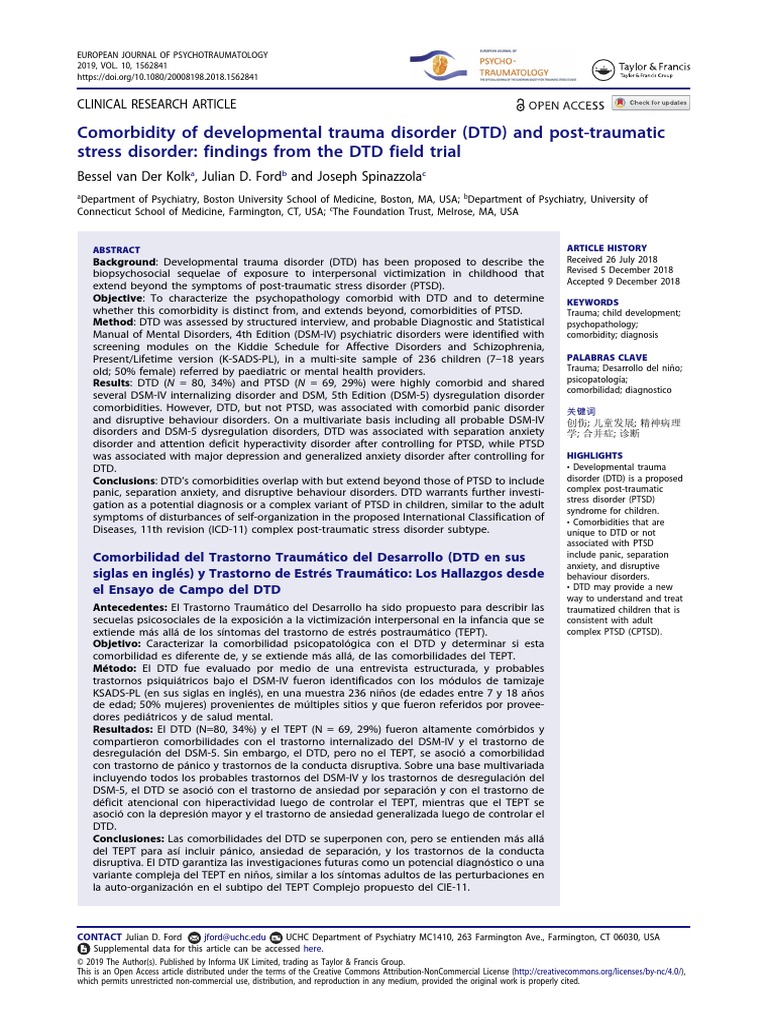 Comorbidity of Developmental Trauma Disorder (DTD) and Post-Traumatic Stress Disorder: Findings ...