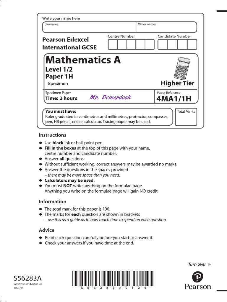 Mathematics A: Level 1/2 Paper 1H Higher Tier | PDF | Area | Geometry
