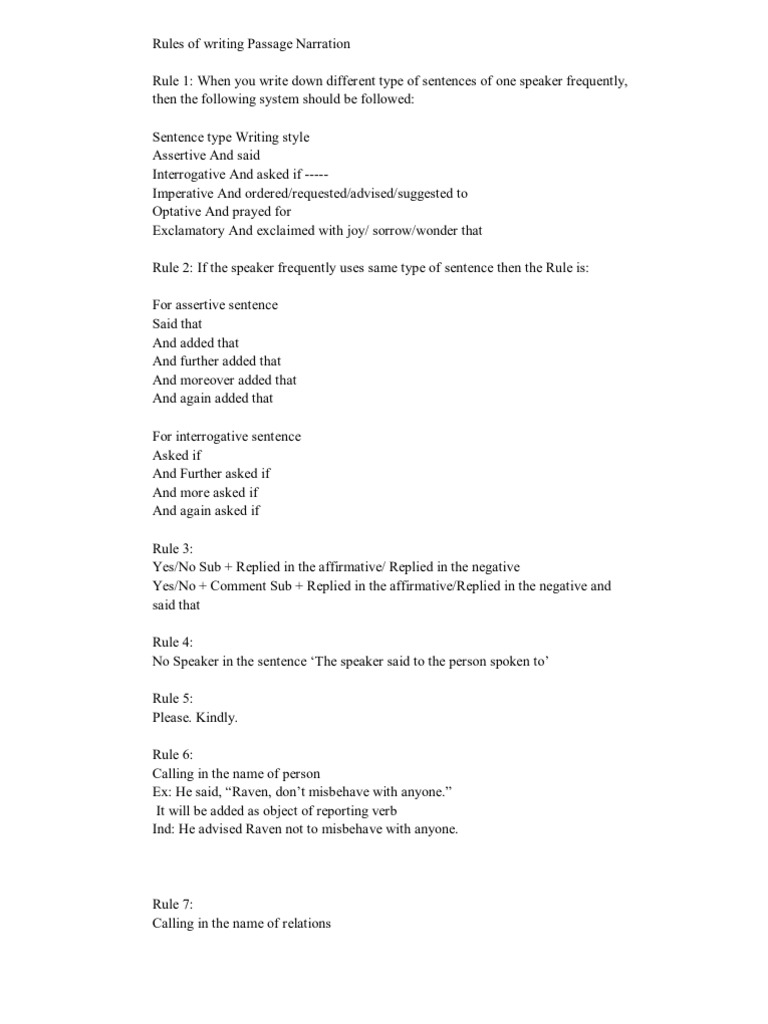 Passage Narration Rules and Exercises | PDF | Charlotte Mason | Verb
