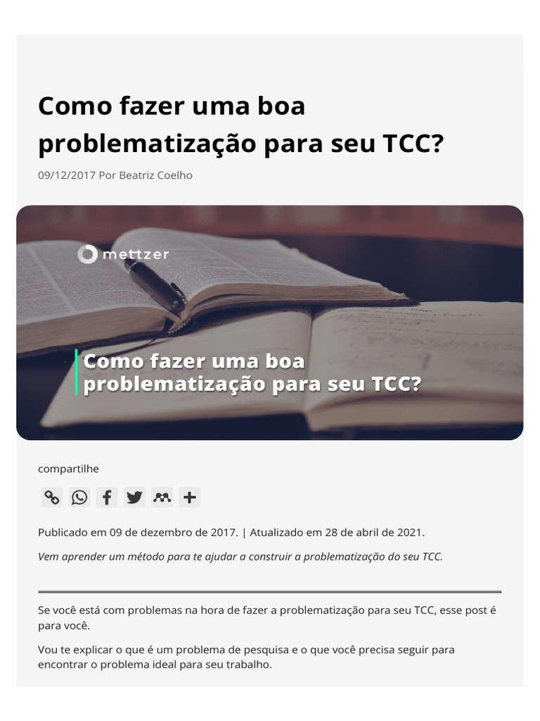 Problematização Do TCC Aprenda Como Fazer Da Form | PDF