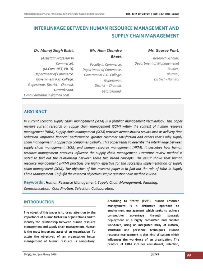 Interlinkage Between Human Resource Management | PDF | Supply Chain ...