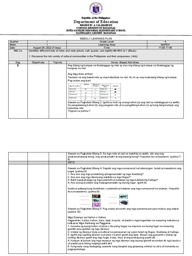 WLP WLP MAPEH WEEK 1 Day 5 | PDF