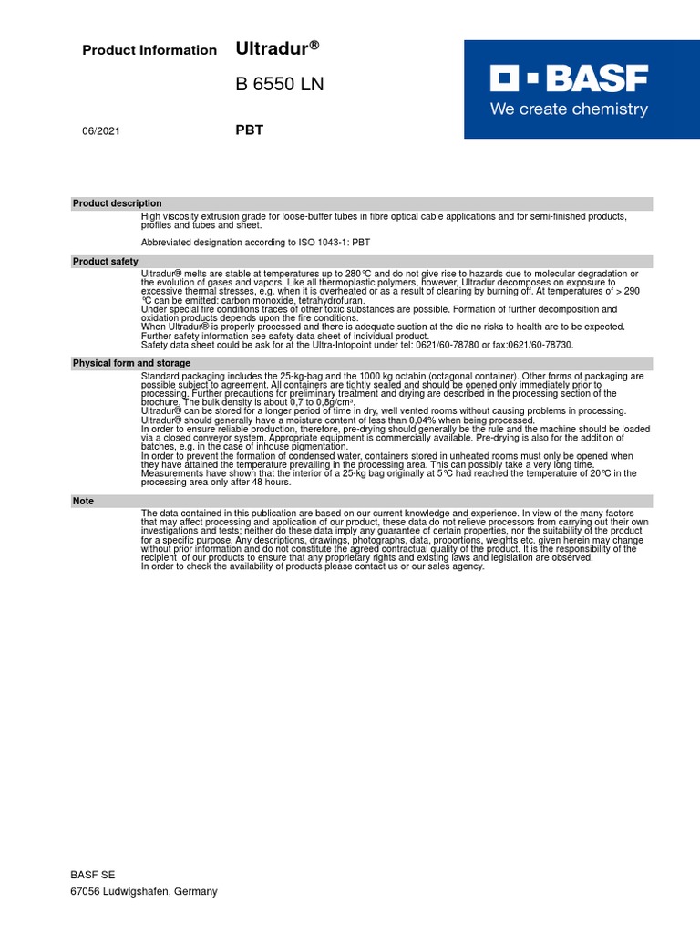 Ultradur® B 6550 LN en SI - Product Datasheet | PDF | Strength Of ...