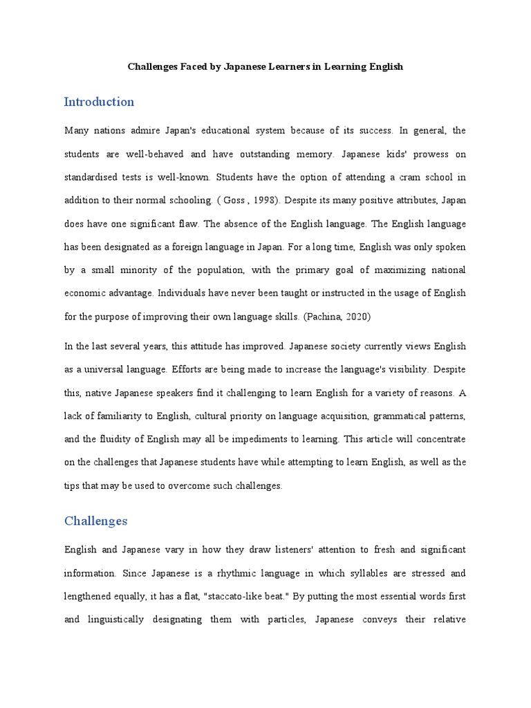 Challenges for Japanese English Learners | PDF | English Language ...