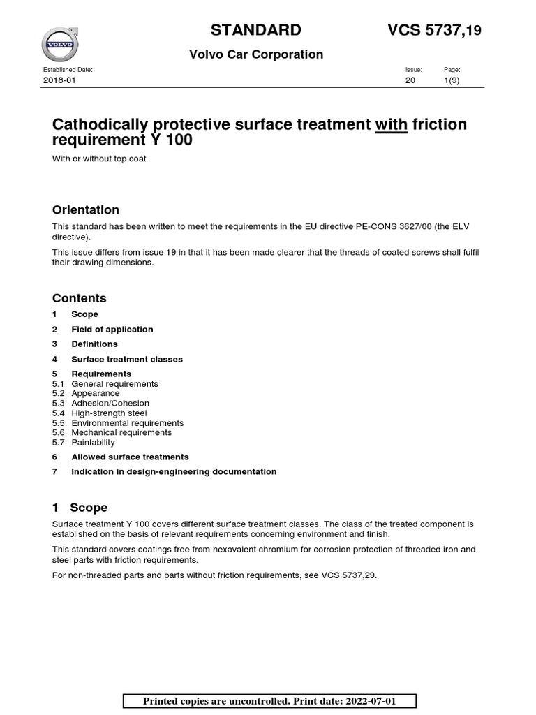 Standard VCS 5737,: Volvo Car Corporation | PDF | Corrosion | Screw