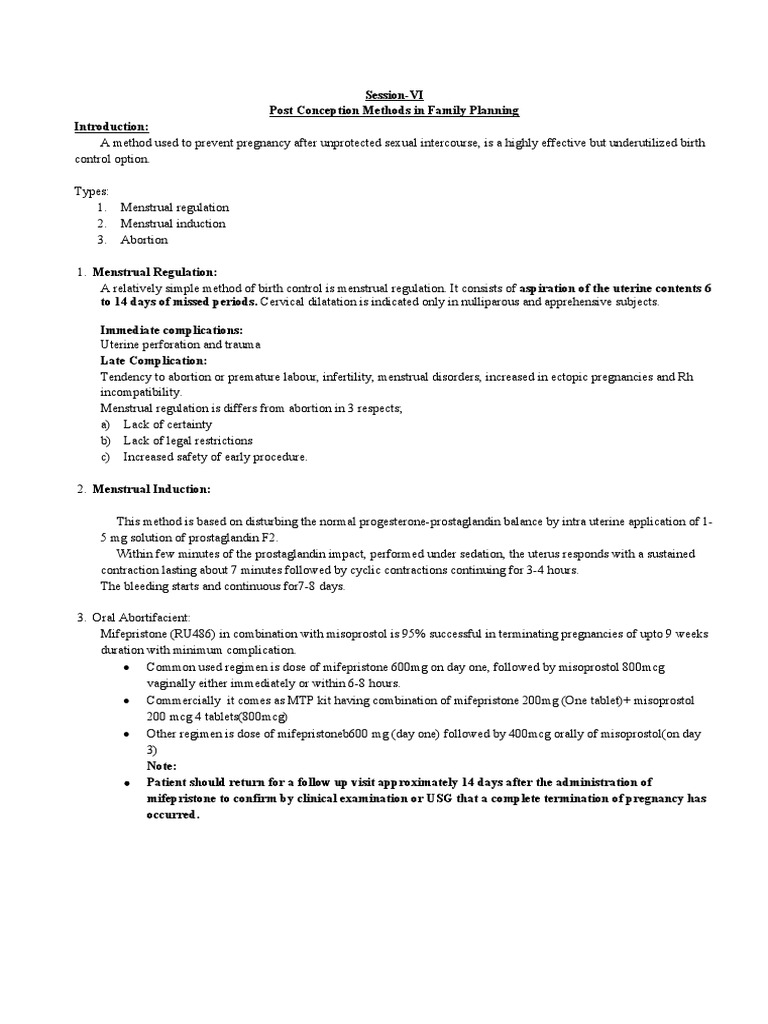 6.session-6 Post Conceptional Methods | PDF | Abortion | Pregnancy